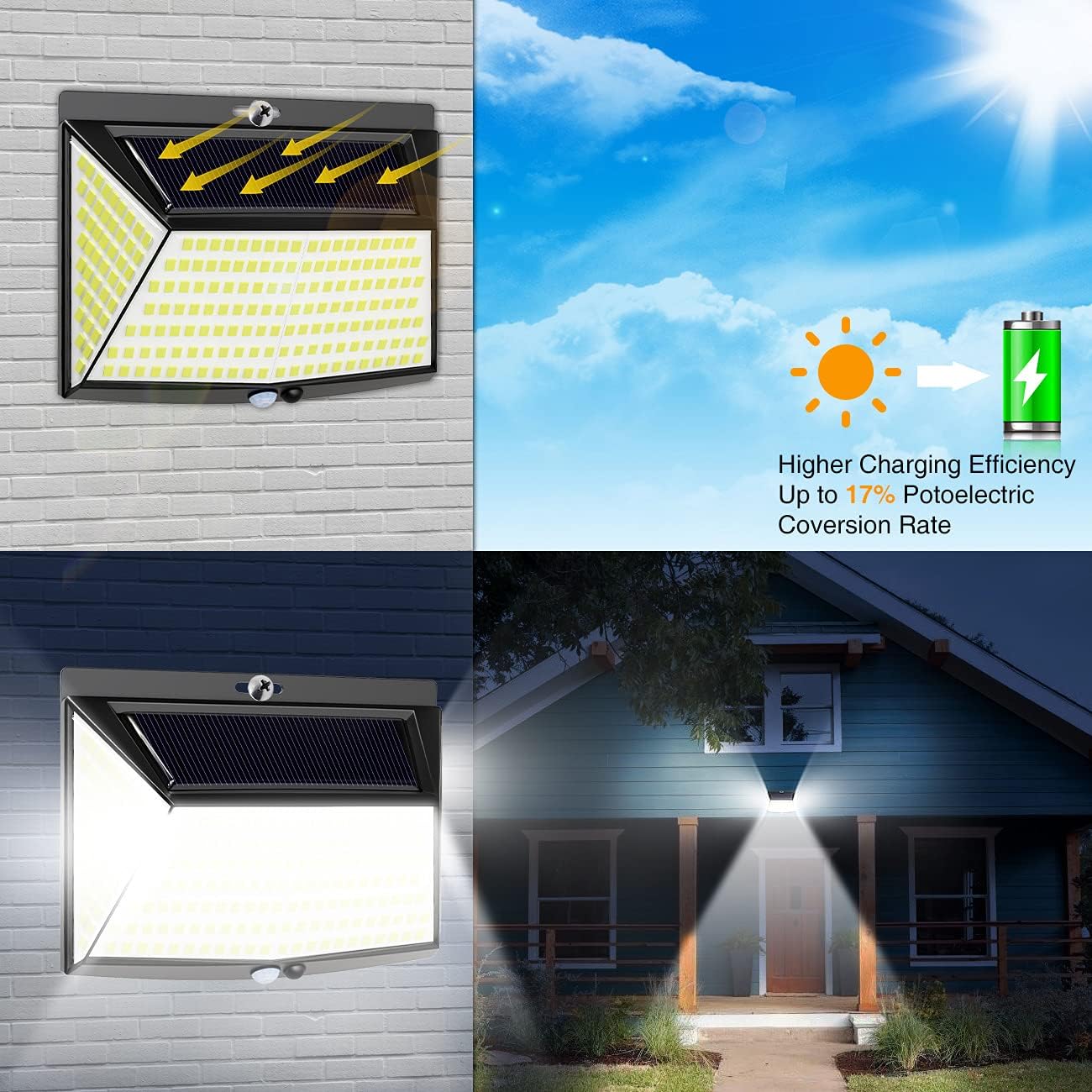【6 Pack】228 LED Solar Security Lights Outdoor, Waterproof Outside ...