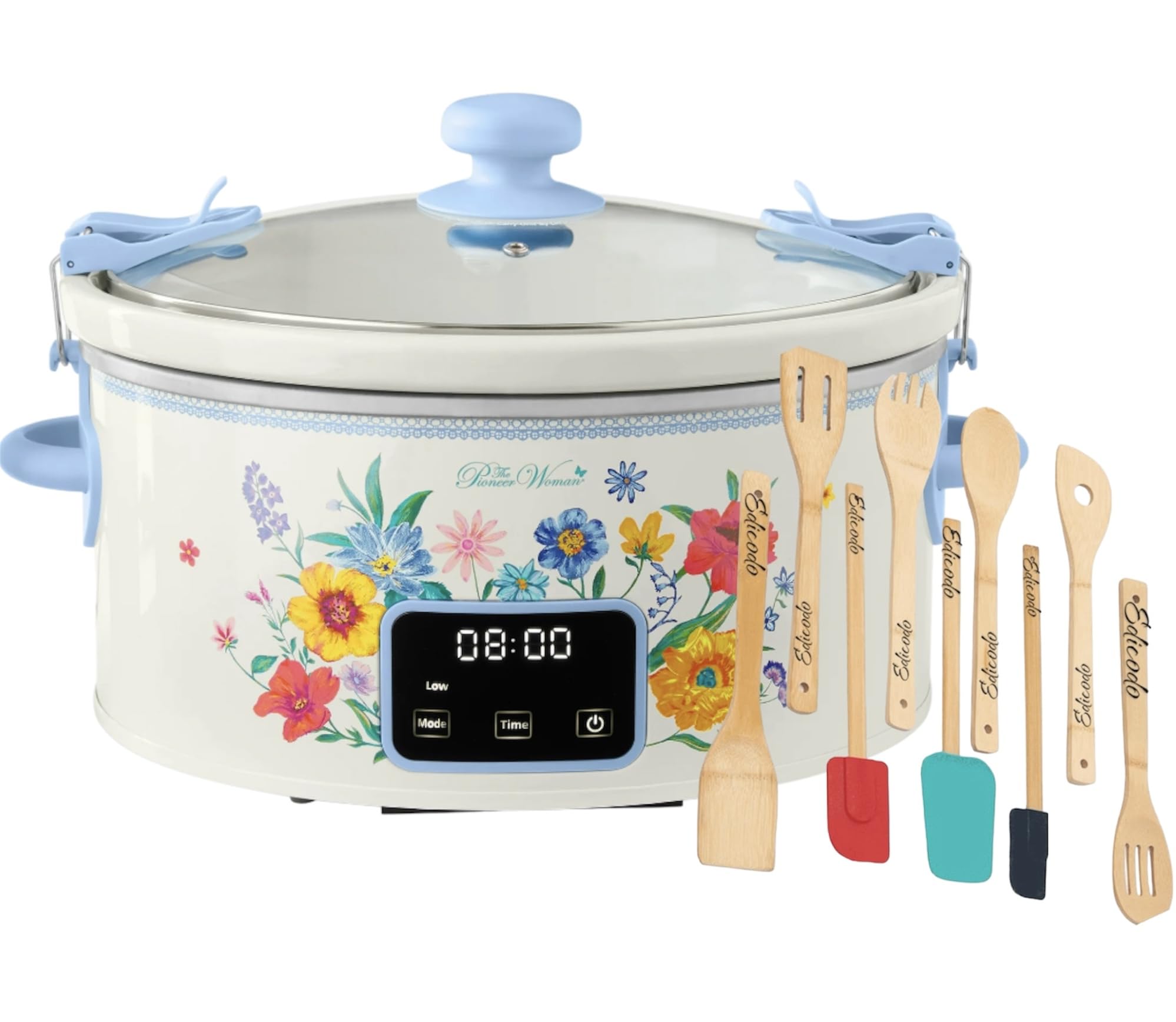 Amazon.com: Pioneer Woman 6 Qt Digital Brilliant Blooms Slow Cooker with Locking Lid, With 9 ...