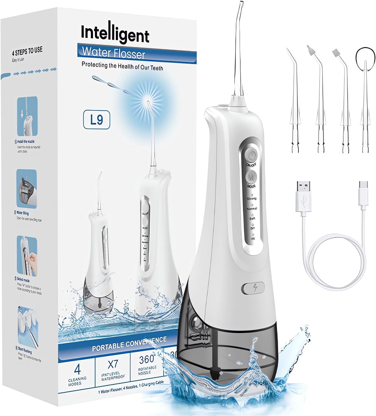 Amazon.com: Water Dental Flosser, Cordless Teeth Pick, 4 Modes Portable ...