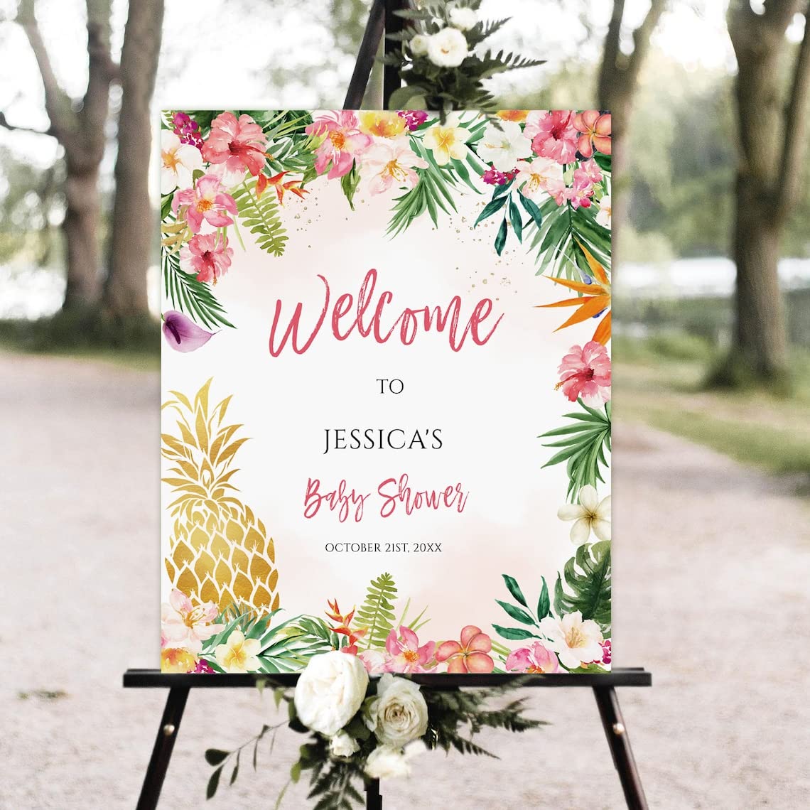 Amazon.com : Personalized Pineapple Baby Shower Welcome Sign, Pink ...