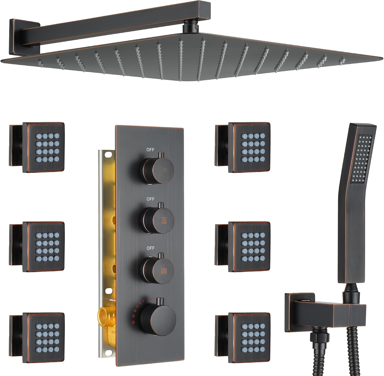 JetsBath Oil Rubbed Bronze Thermostatic Rain Shower System with 6 Body ...