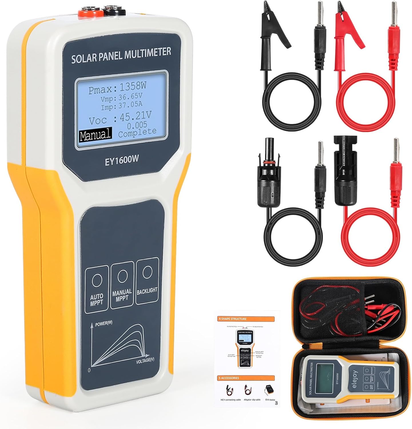 Jadeshay Solar Panel Tester,1600W Photovoltaic Panel Multimeter ...
