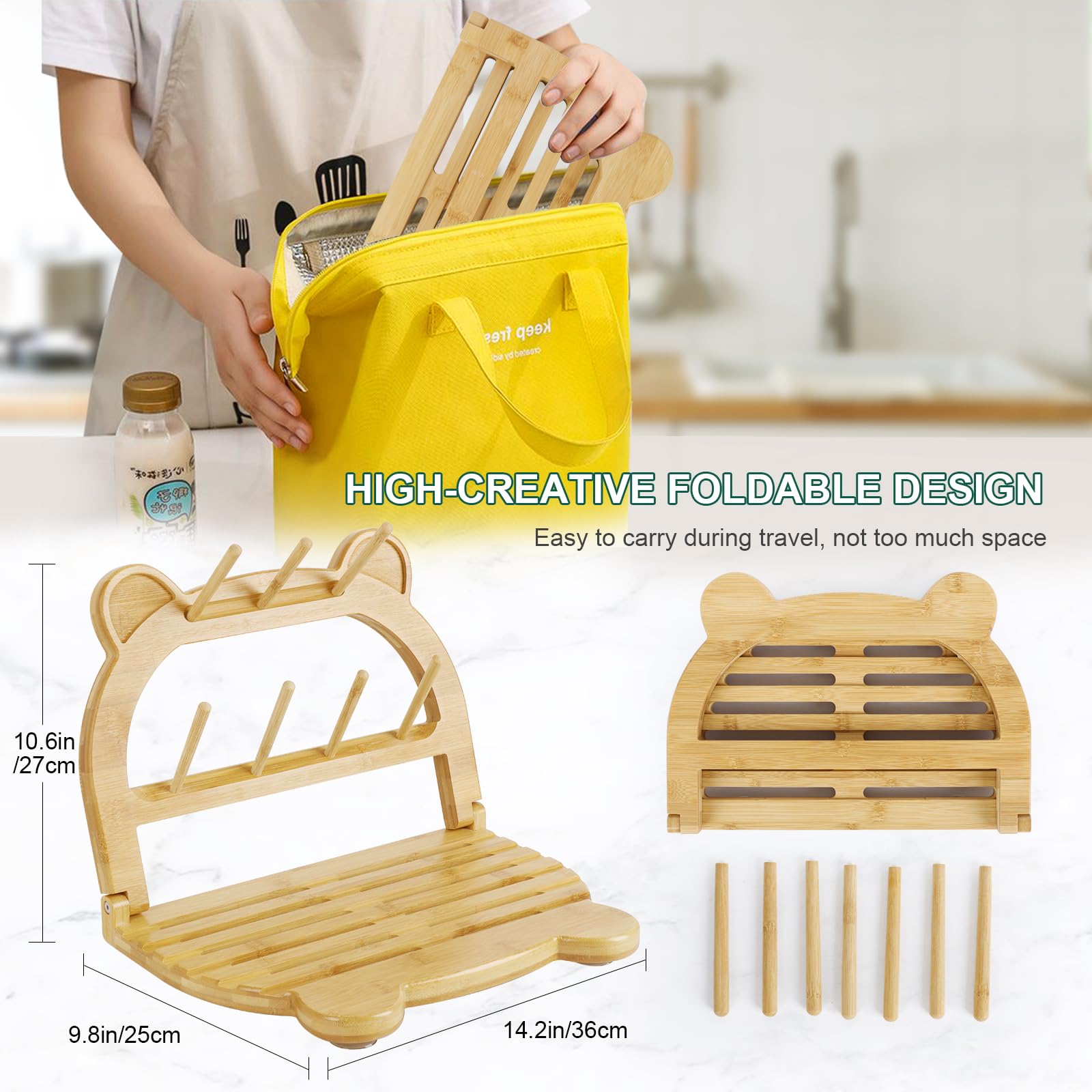 Snapklik.com : Baby Bottle Drying Rack, Foldable High Capacity Bamboo ...