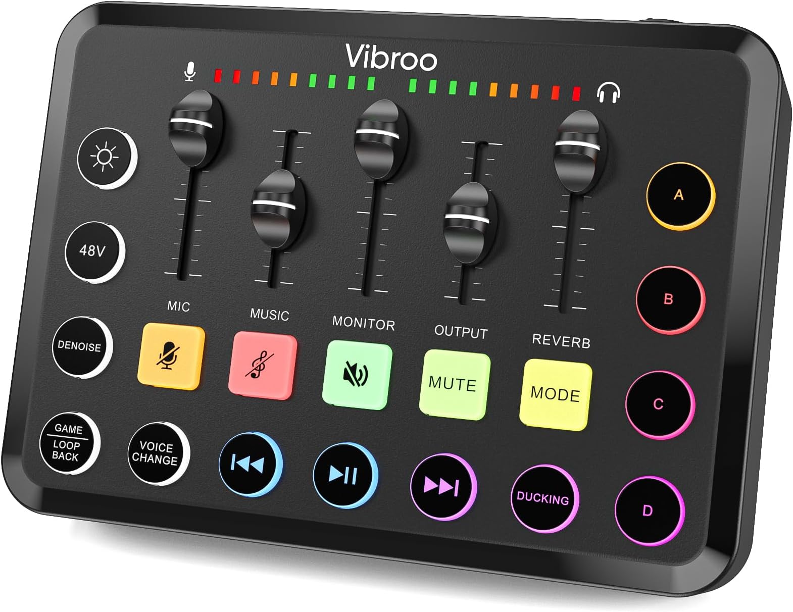 Vibroo Gaming Audio Mixer, Rechargeable Audio Interface RGB PC Mixer ...