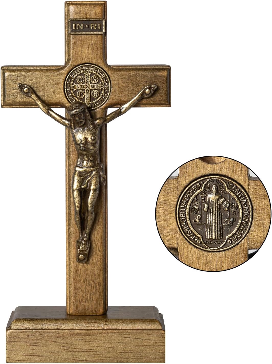 Amazon.com: KUXBET Wood Standing Cross 5inch Small Crucifix - Jesus ...