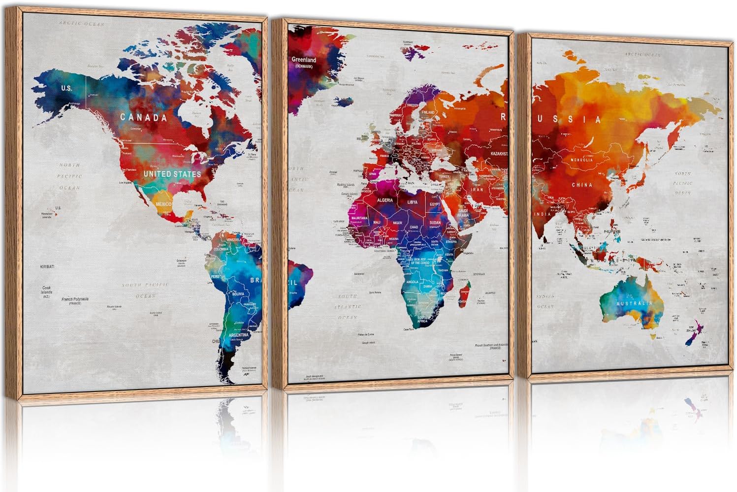 Amazon.com: HLNIUC World Map Framed Wall Art Set, Colorful Maps Canvas ...