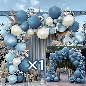 Amazon.com: Dusty Blue Balloon Garland Double Stuffed Slate Blue White Pearl Balloons Blush Tan ...