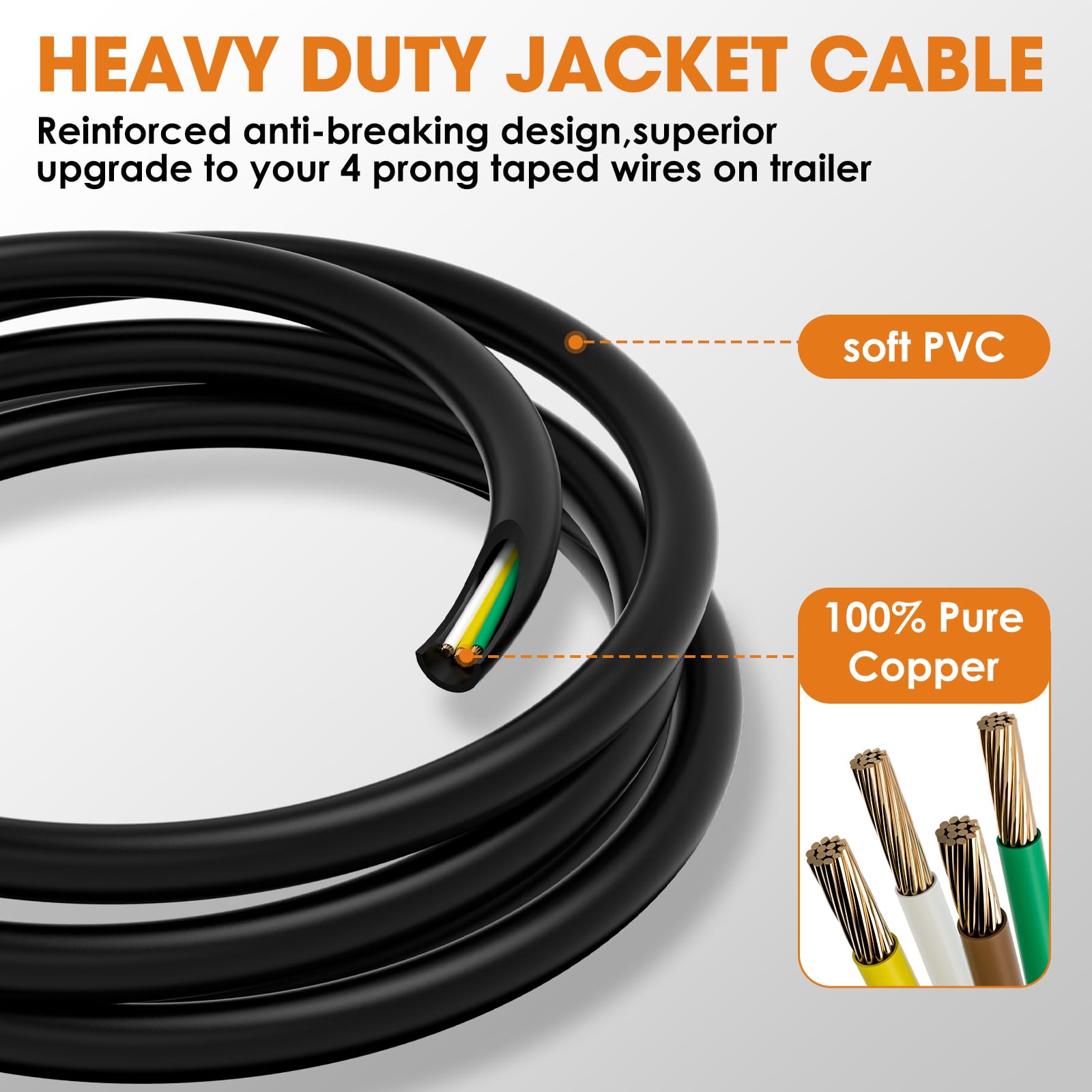 Snapklik.com : Adullama 4 Way Trailer Wiring Harness 40FT Jacketed Cable