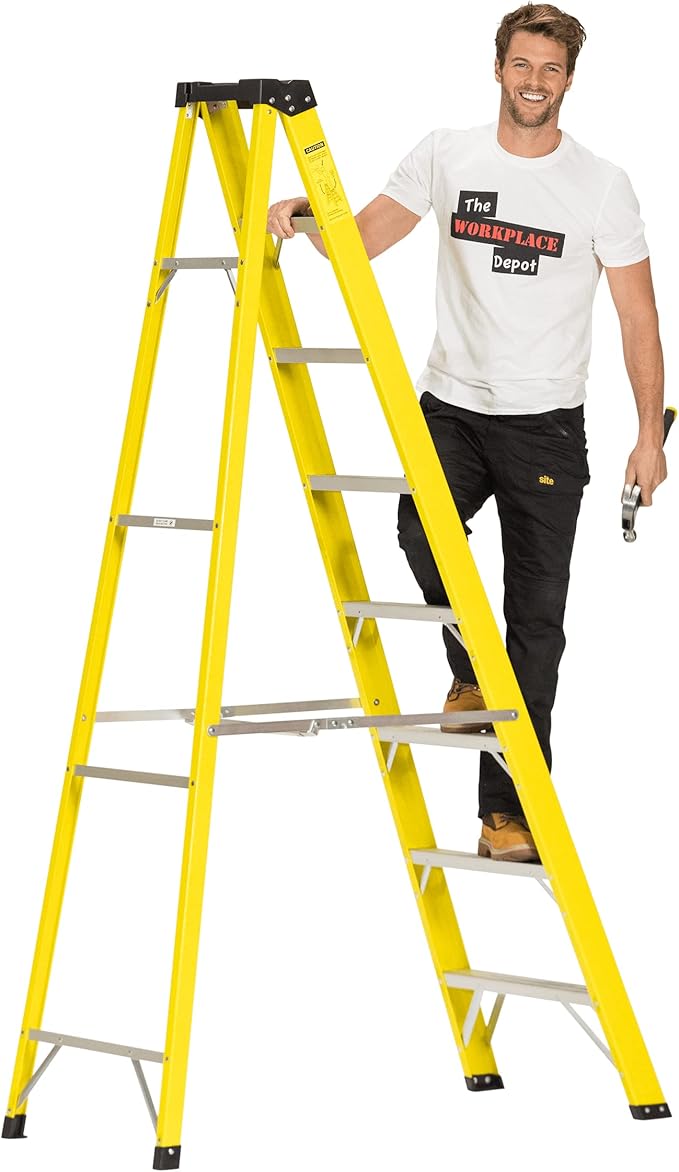 The Workplace Depot 8 Tread Fibreglass Step Ladder – Lightweight ...