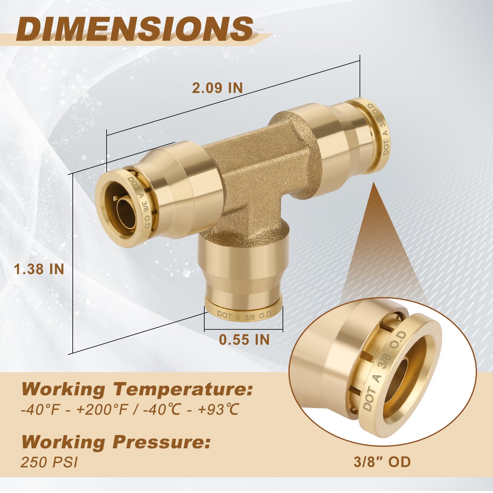 Snapklik.com : Boeray 3/8" Quick Push To Connect Fittings Brass Union ...