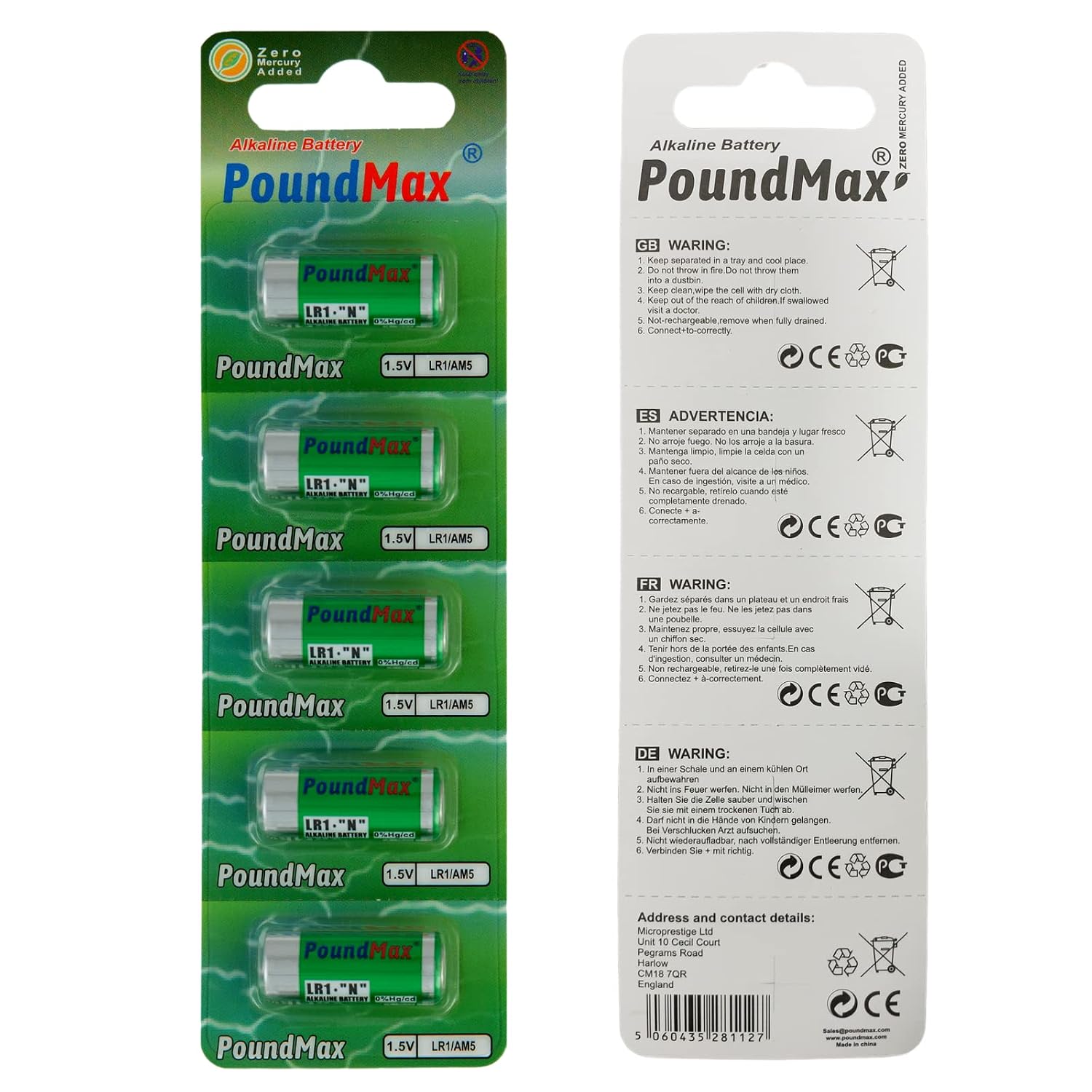 5 X PoundMax 910A LR1 N Type MN9100 1.5V Alkaline Batteries : Amazon.in ...