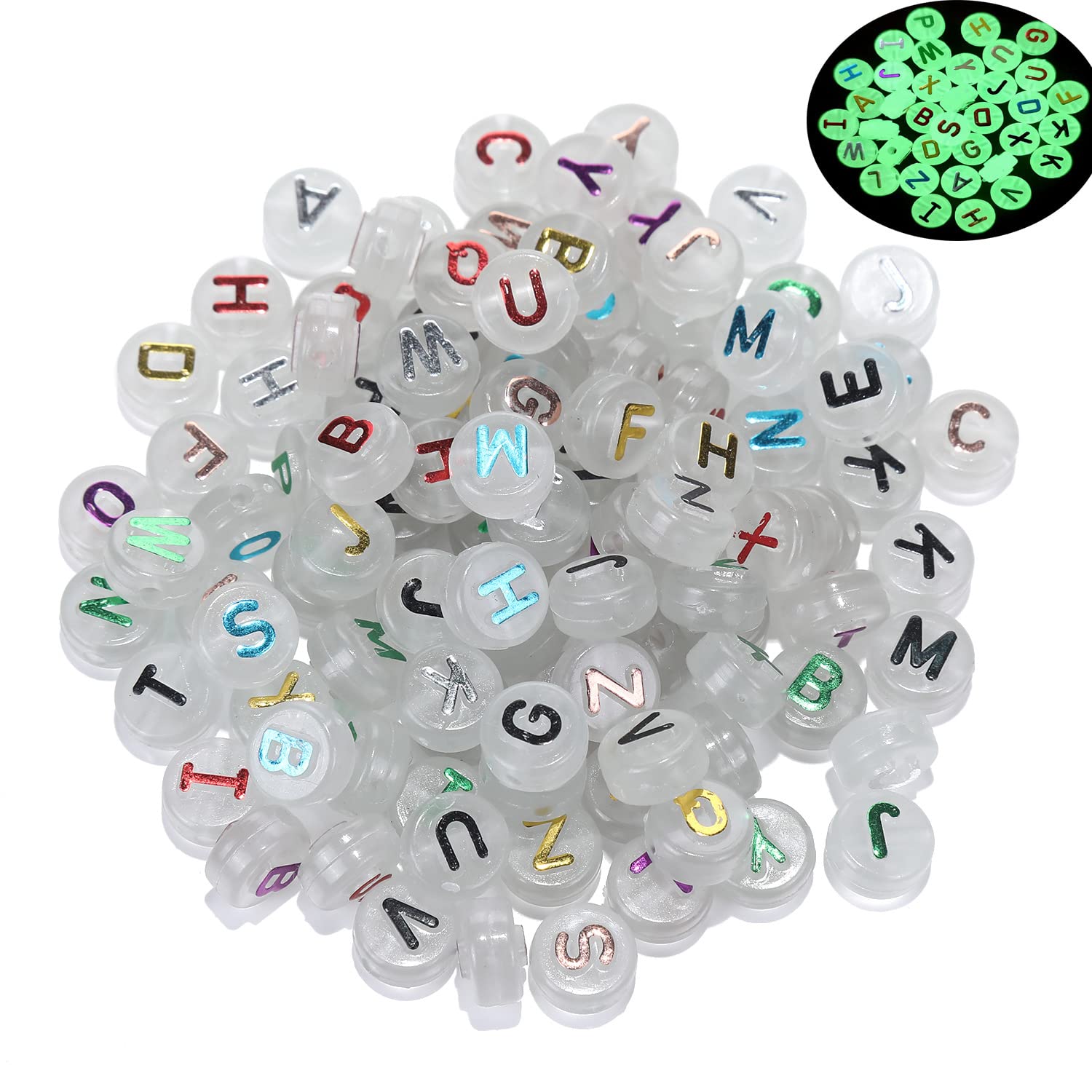 Amazon.com: 200pcs Luminous Acrylic Alphabet Beads 10mm Glow in The ...