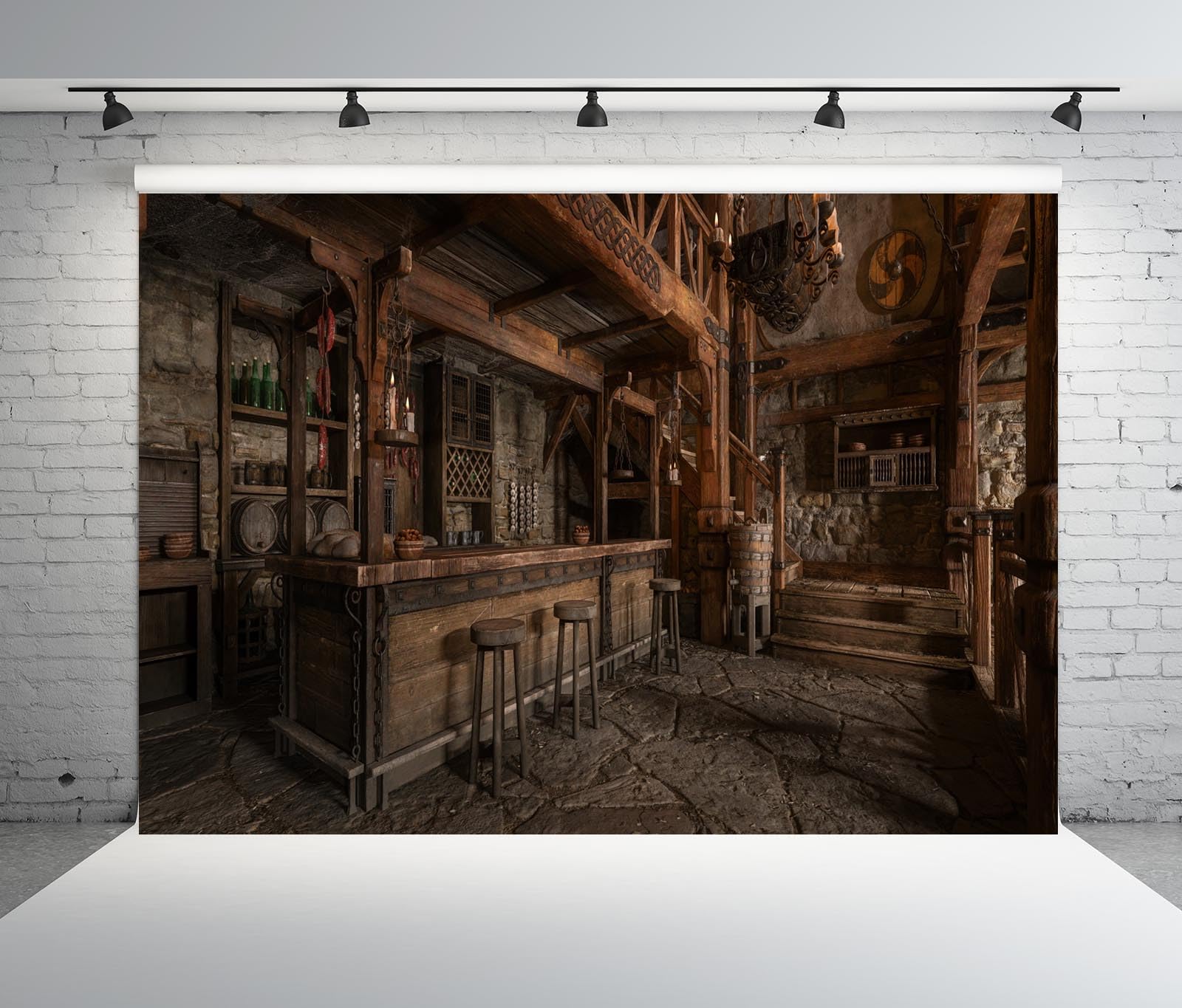 Photo Booth Lights BELECO 6x4ft Fabric Medieval Tavern Backdrop Wooden ...