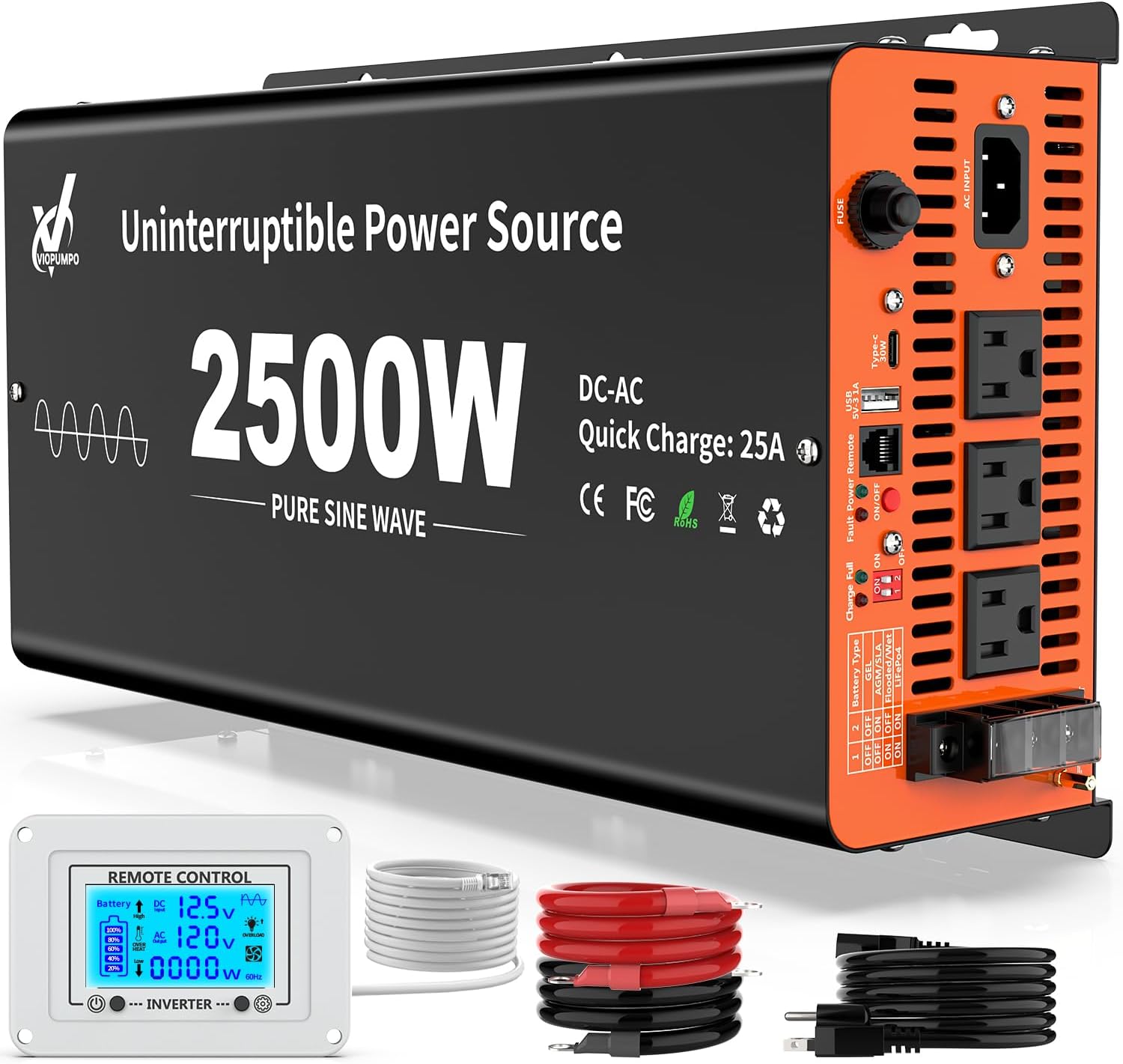 Amazon.com: 2500 Watt Sump Pump Battery Backup System, Pure Sine Wave ...