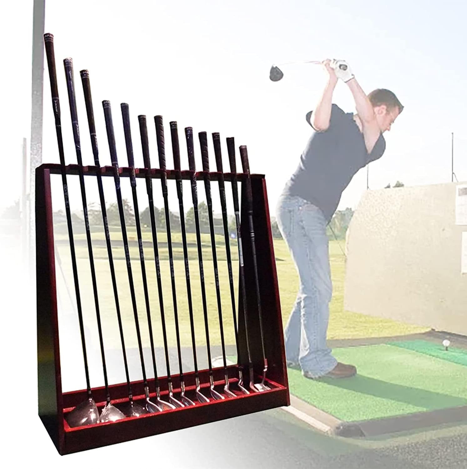 Amazon.com : Golf Club Display Rack- Wooden 13-Hole Holder Display 80cm ...