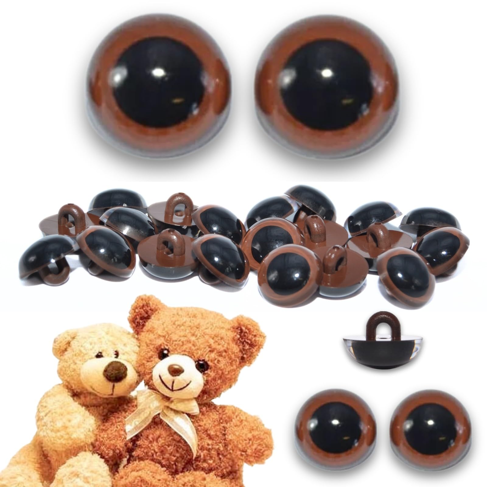 celloexpress 9mm Brown Sew On Eyes - 1 Pair - Half Round Button Eyes ...