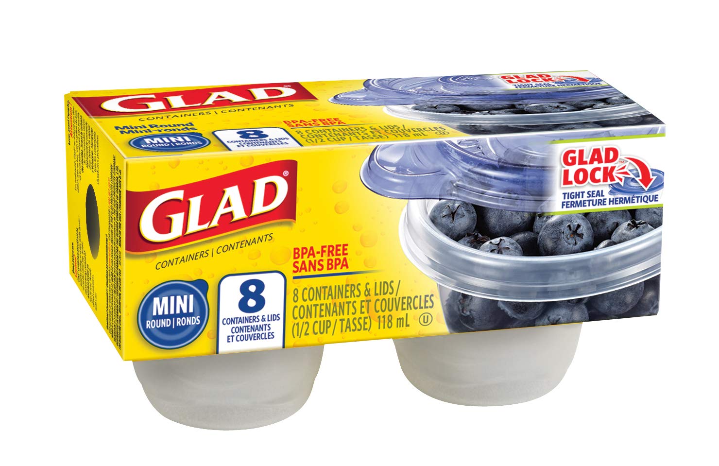 Glad Food Storage Containers, Mini Round, 4 Ounce, 8 Containers ...
