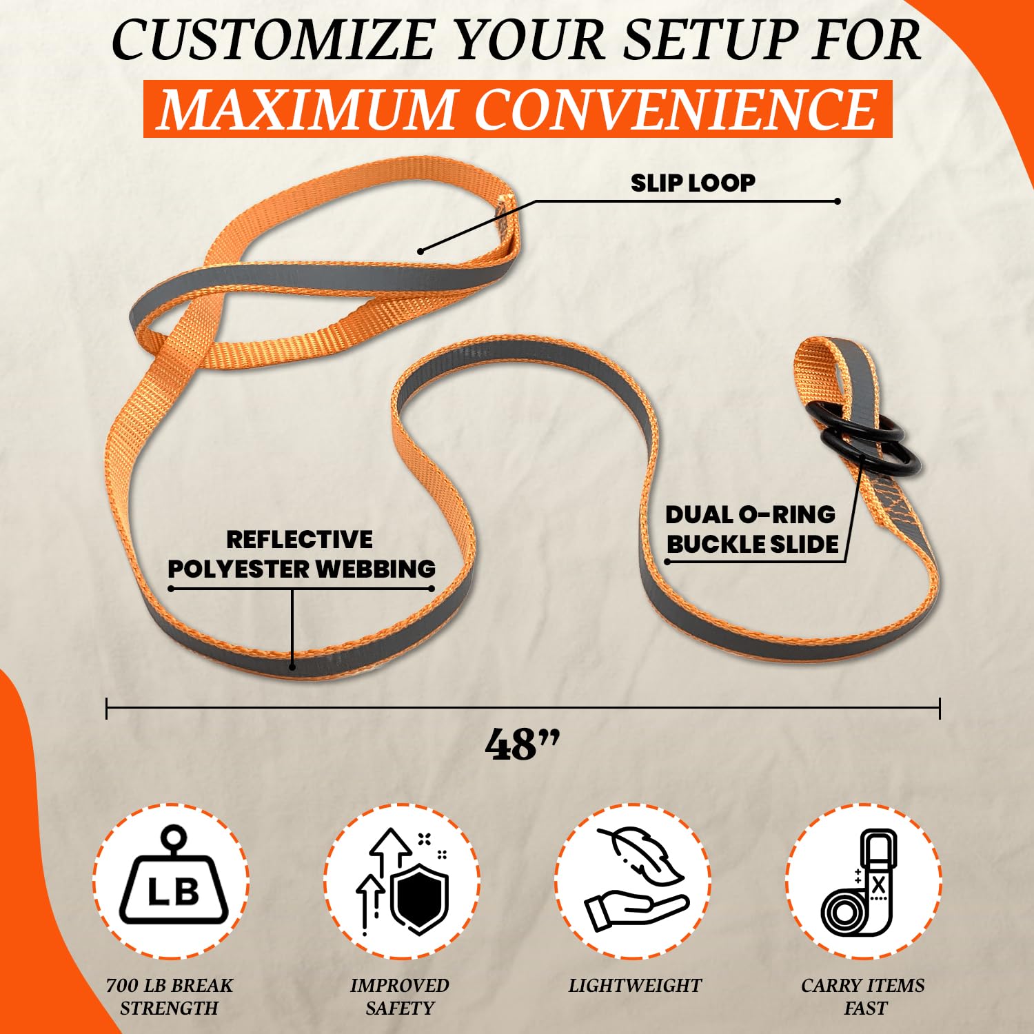 Snapklik.com : Orange Reflective Dual Loop Tie Down Strap For Cargo ...