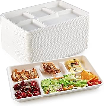 Amazon.com: [500 Pack] 5 Compartment Trays, 100% Compostable Paper ...