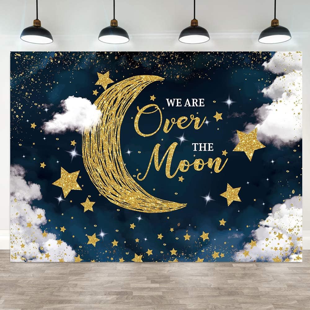 Amazon.com : Hilioens 7×5ft We are Over The Moon Baby Shower Backdrop ...