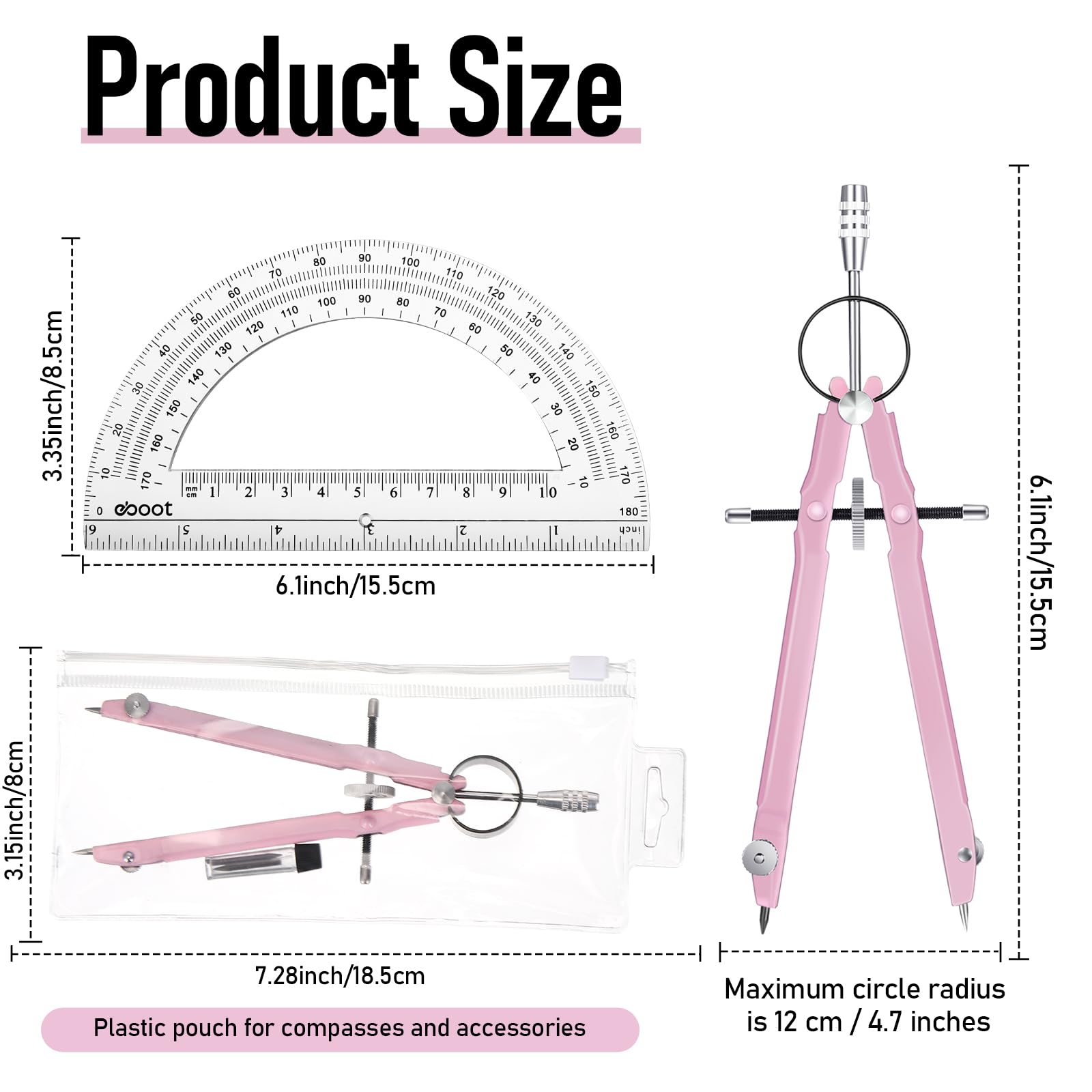 Snapklik.com : EBOOT Student Geometry Math Set, Drawing Compass And 6 Inch Clear Swing Arm ...