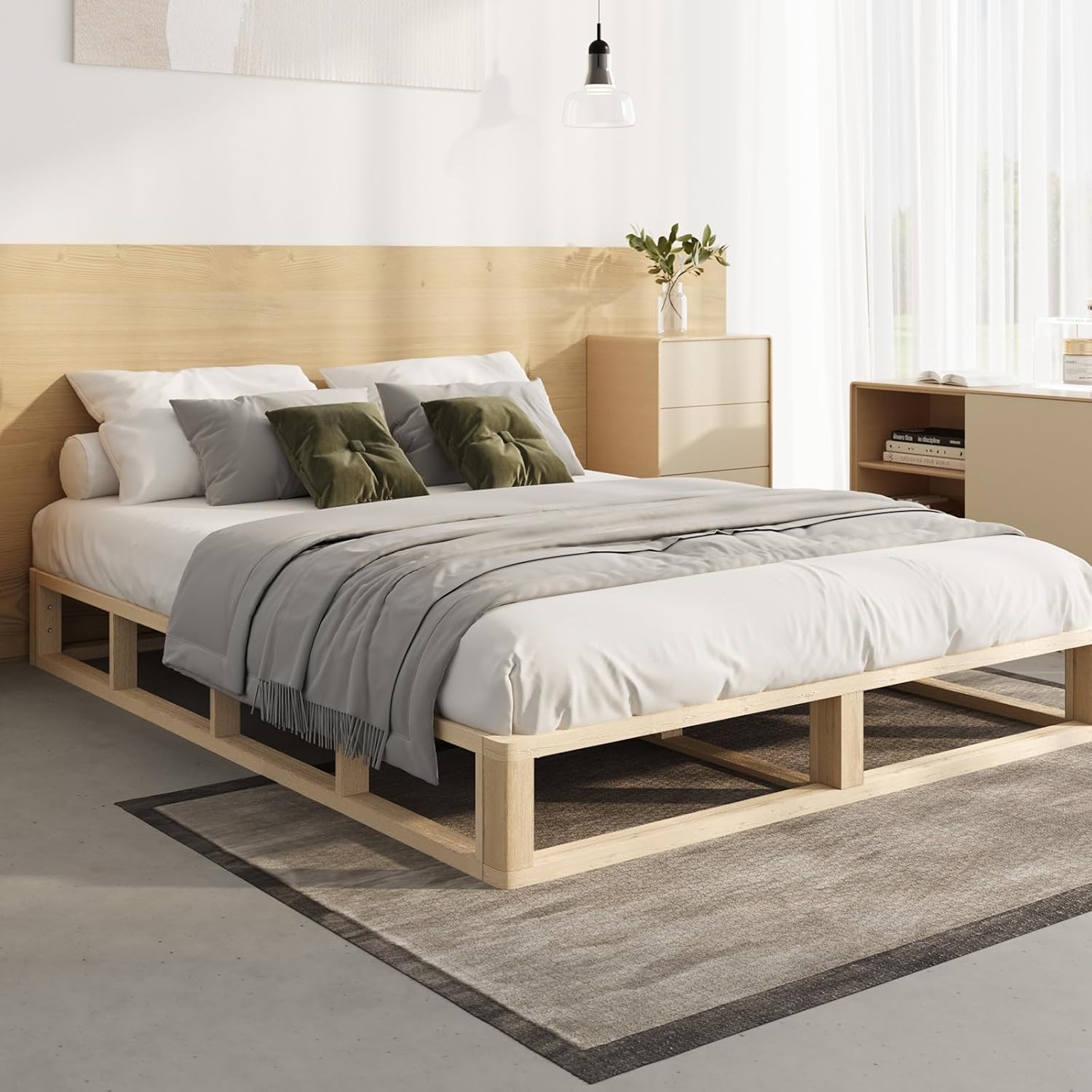 Oikiture King Single Bed Frame Wooden Bed Base Solid Wood Frame ...