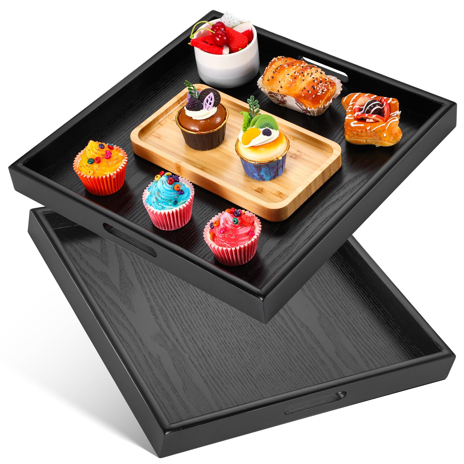 Mumufy 2 Pcs Square Large Ottoman Tray 16 x 16 Inch Extra Large Wood ...