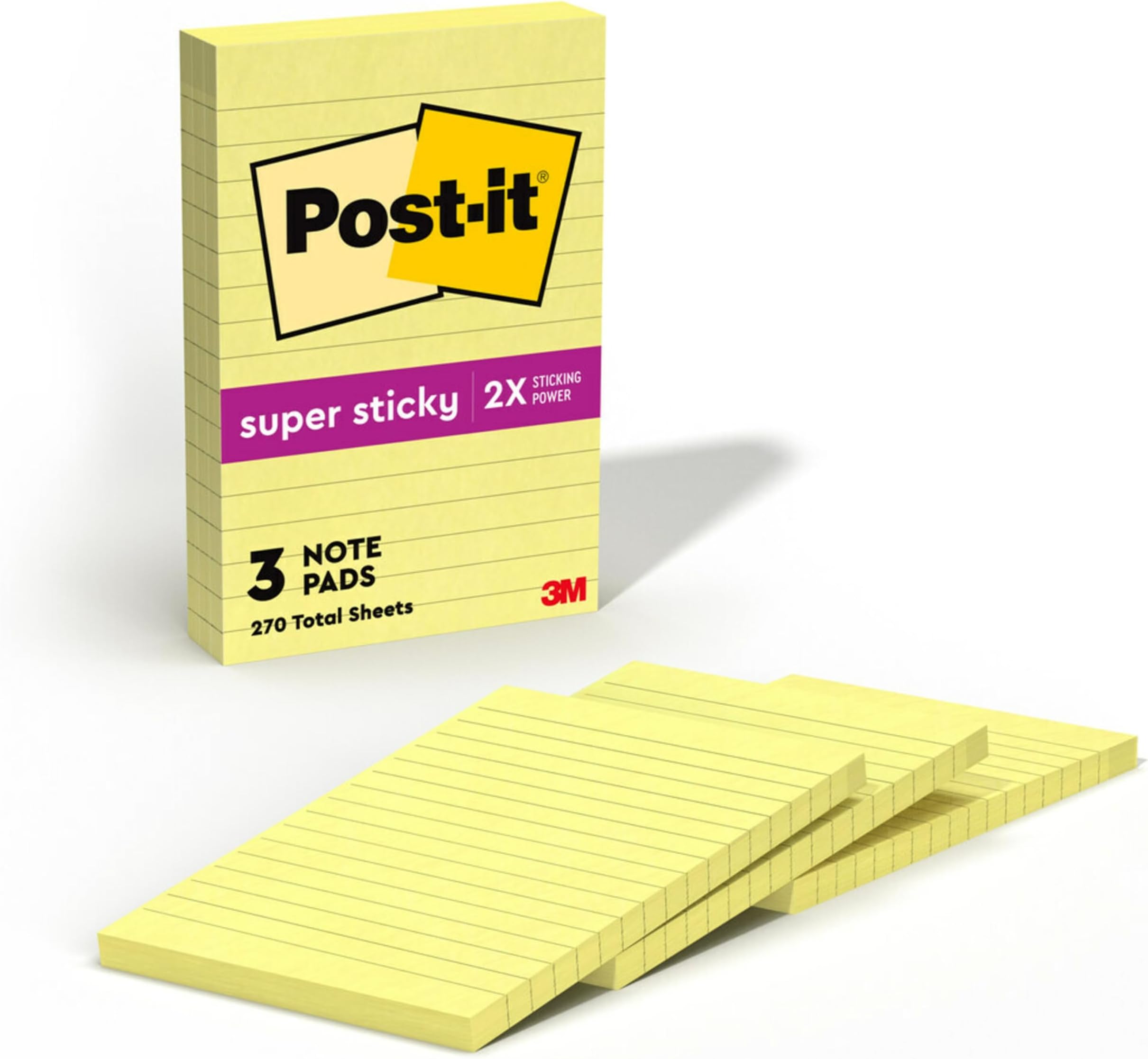 Amazon.com : Post-it Super Sticky Lined Notes, 3 Sticky Note Pads, 4 x ...
