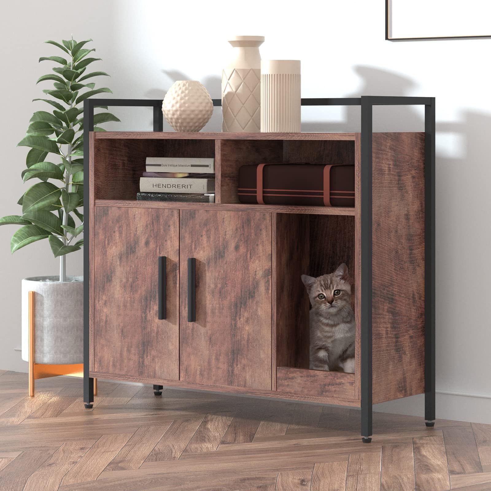 Amazon.com: Bonzy Home Cat Litter Box Enclosure, Hidden Litter Box ...