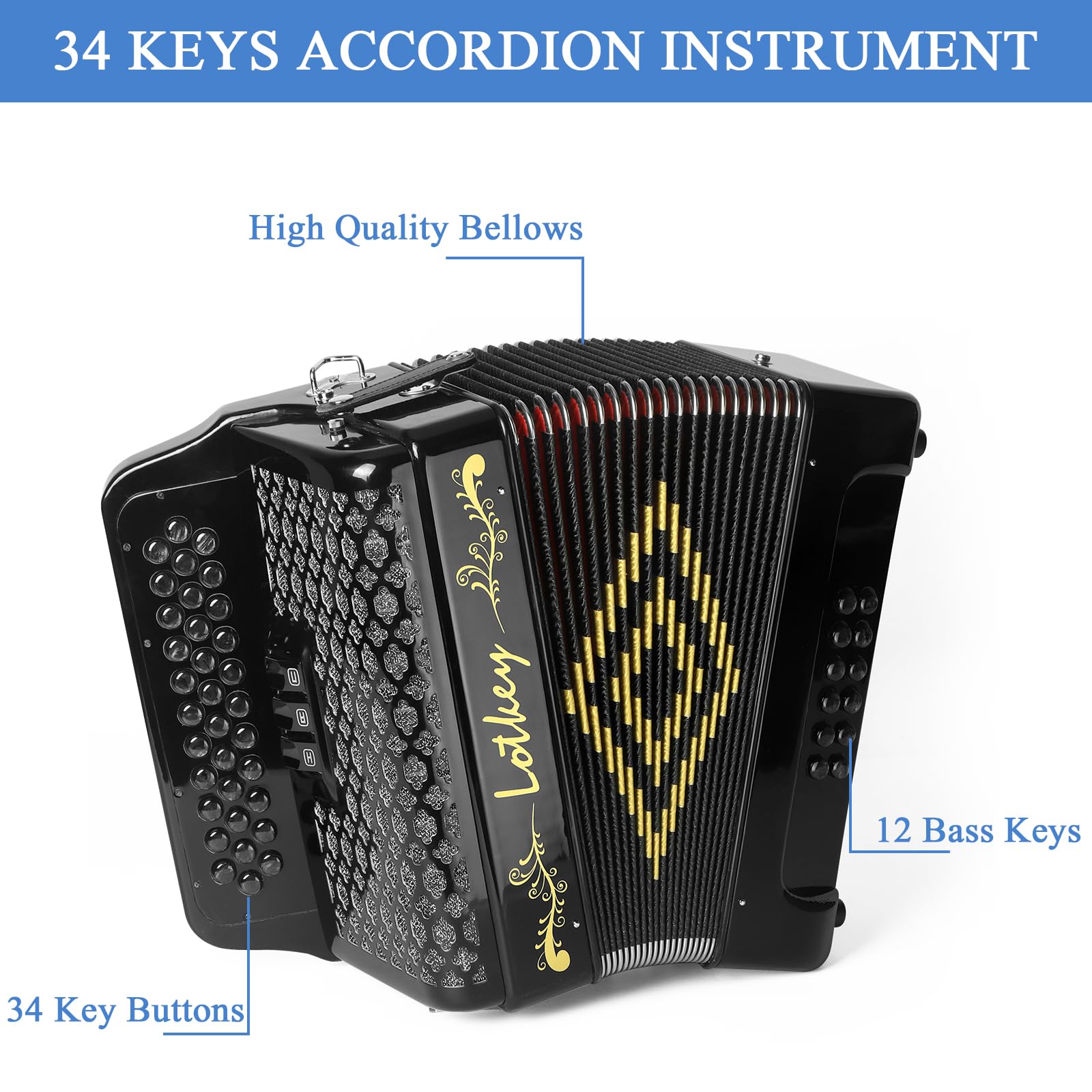 Snapklik.com : Lotkey 34-Key Diatonic Button Accordion - 3412 Multi ...