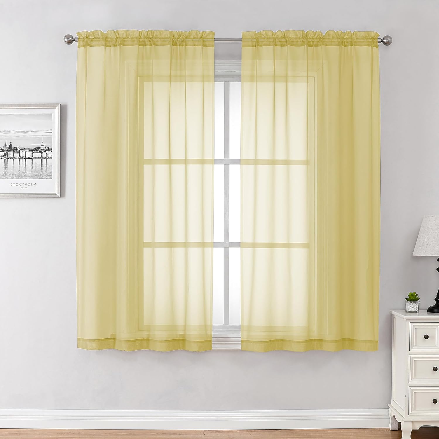 Amazon.com: Aiyufeng Yellow Sheer Curtains 63 Inches Long 2 Panels Set ...