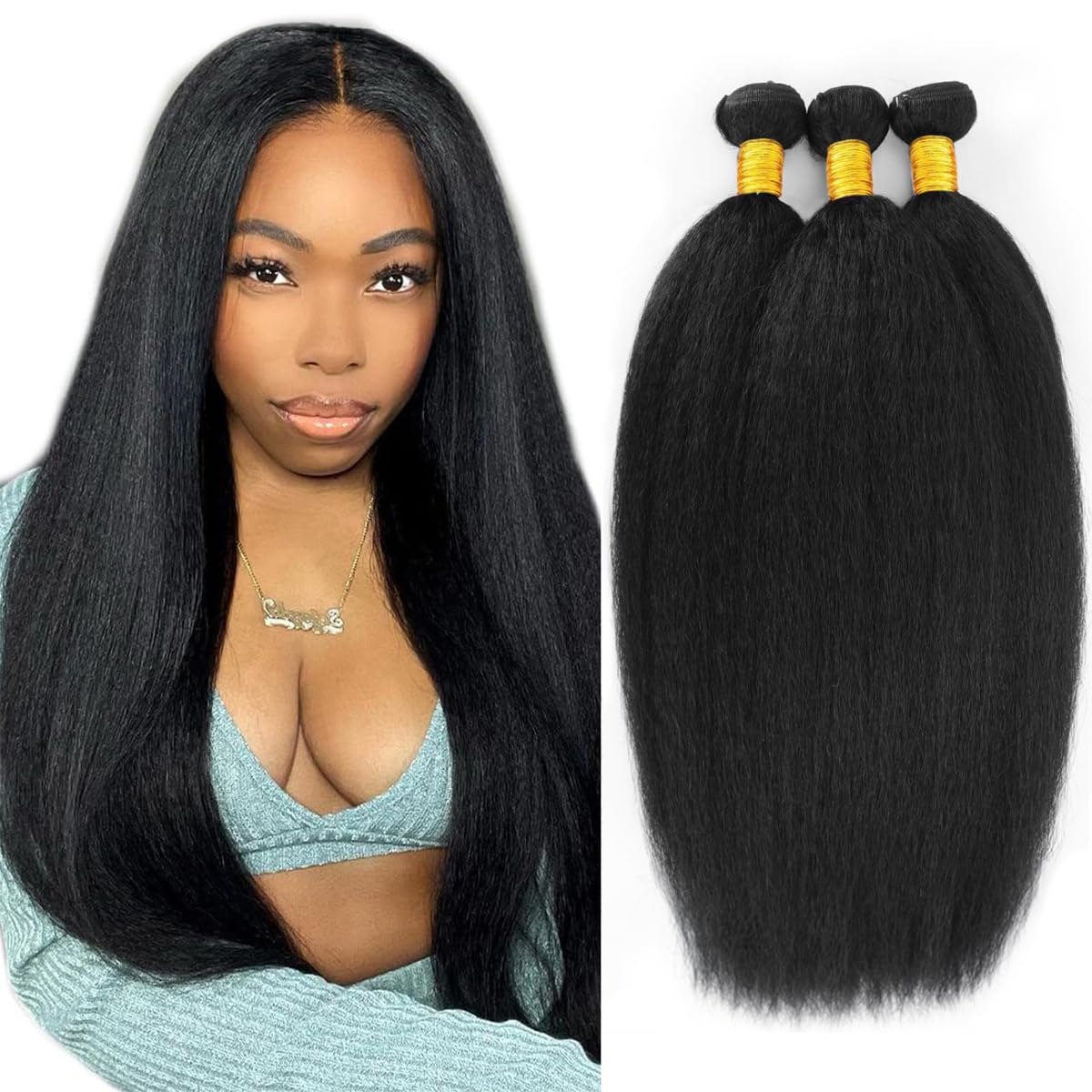 Amazon.com : Kinky Straight Bundles Human Hair 18 20 22 Inch Yaki Straight Bundles Kinkystraight ...