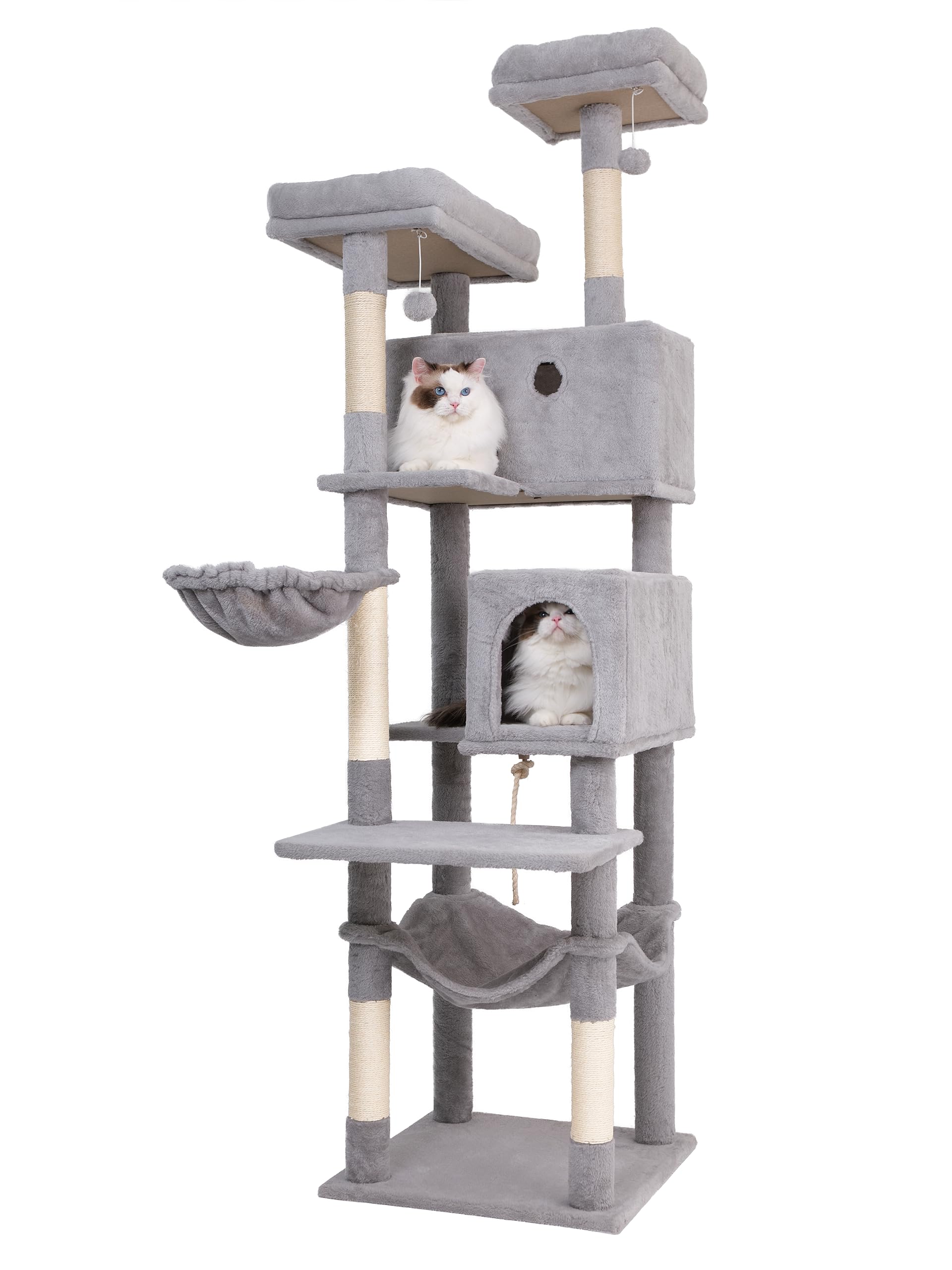 Ouritsu Cat Tree, 73.62” Tall Cat Tower for Large Cat Indoor, Two Top ...