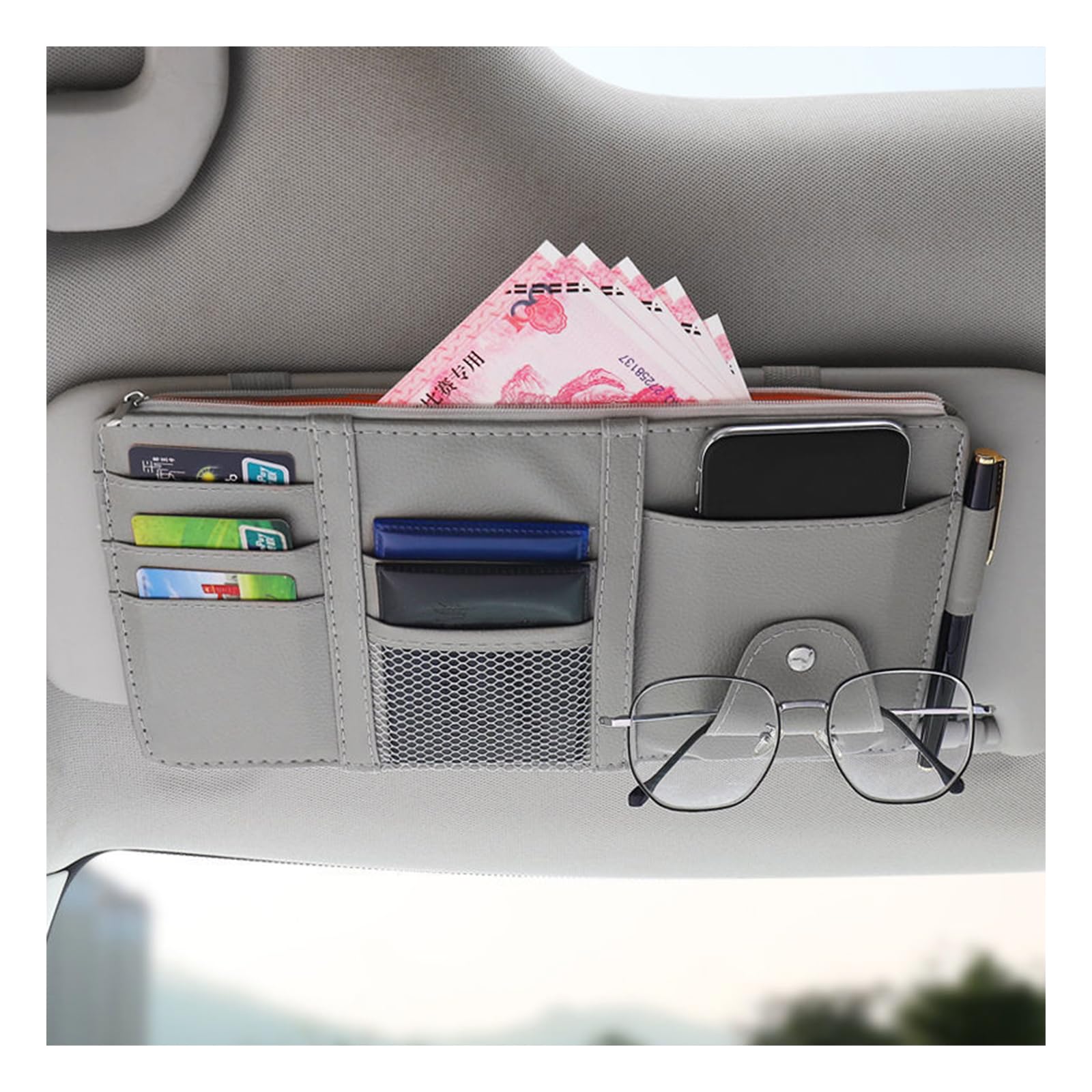 Amazon.com: Augeny Car Sun Visor Organizer, Leather Personal Belonging ...