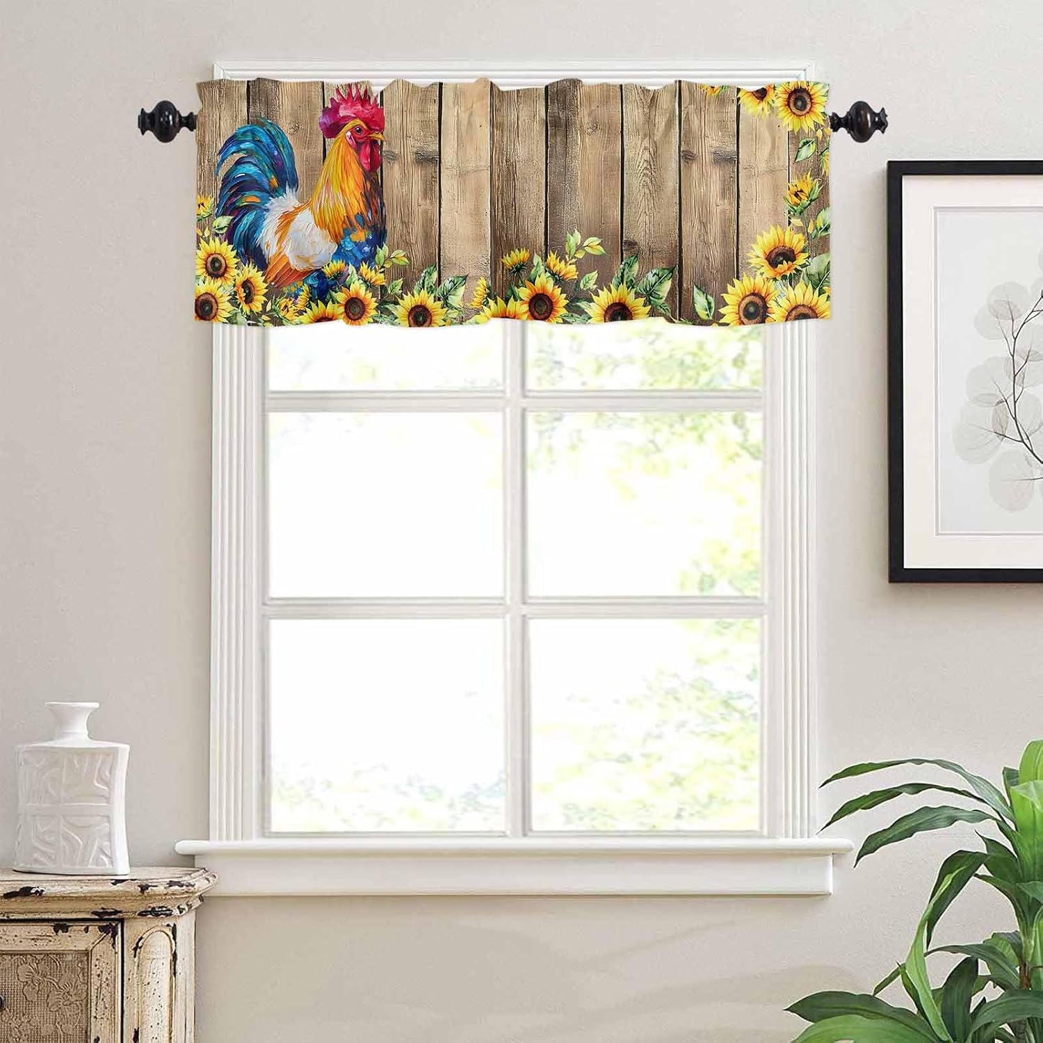 Amazon.com: Farmhouse Rooster Kitchen Valances for Windows, Small ...