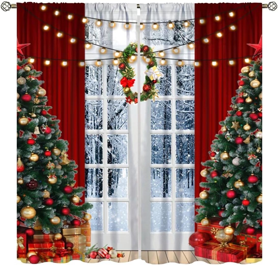Amazon.com: DDCBNS Christmas Window Curtains,Merry Xmas Traditional ...