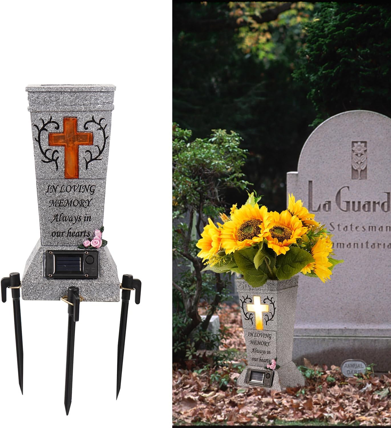 Amazon.com: YLSMILE Cemetery Vase with Solar Cross LED, Decorations for ...