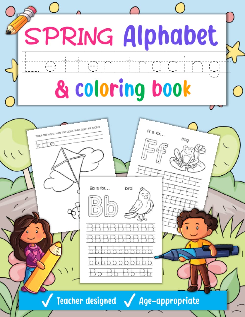 Spring Alphabet Tracing Workbook & Coloring Book: ABCs handwriting ...