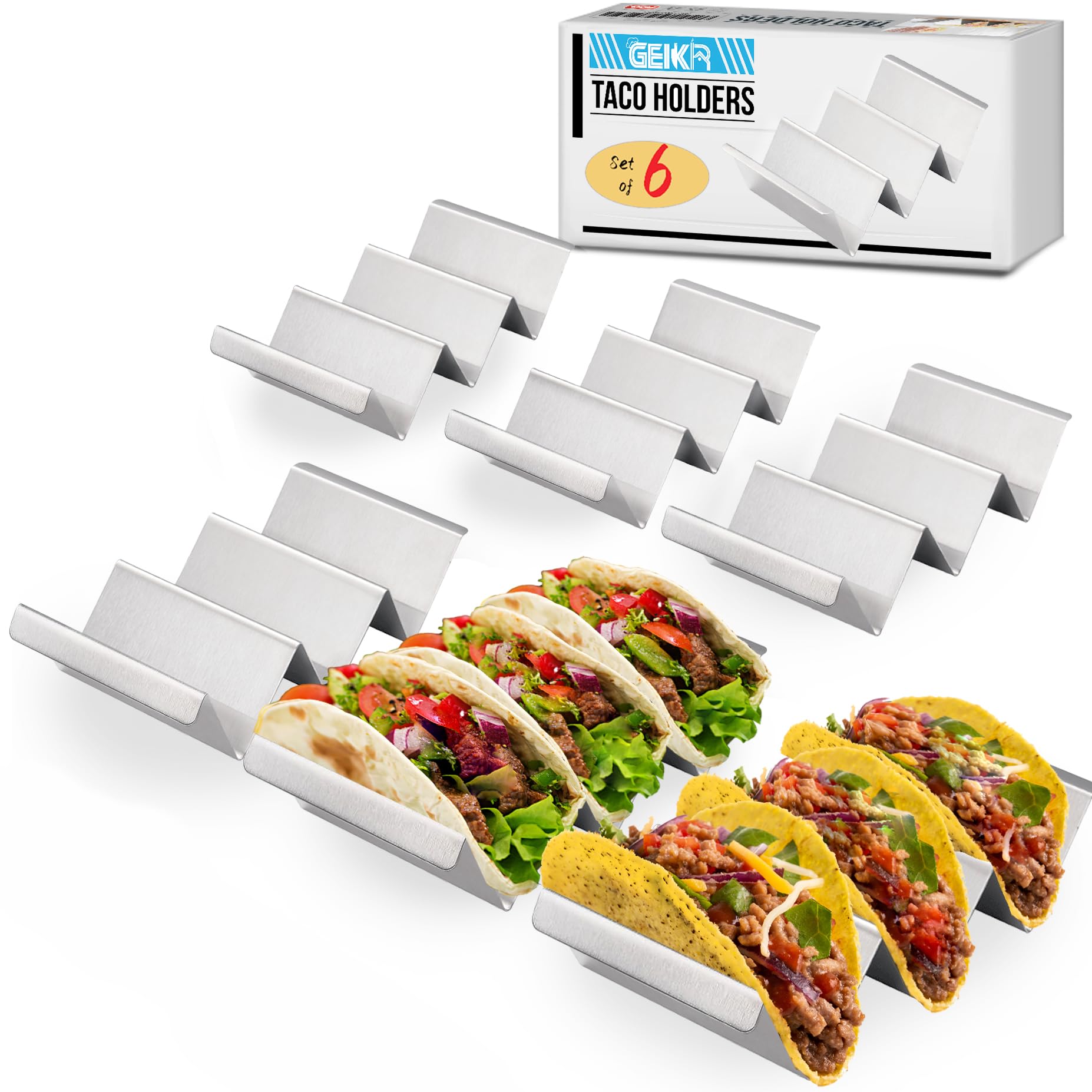 Amazon.com: GEIKR Stainless Steel Taco Holders Set of 6 - Each Metal ...