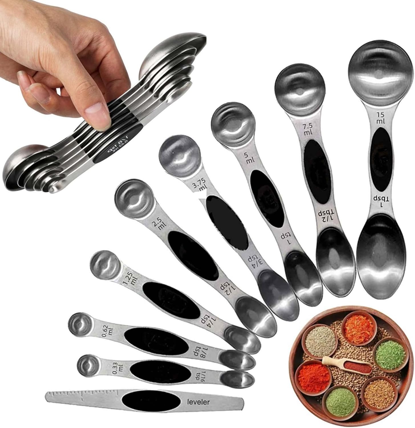 Amazon.com: Magnetic Measuring Spoons Set of 9 - Stainless Steel Dual ...