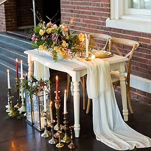 Ivory Table Runner Wedding Chiffon Christmas Table Runner 2 Packs Long Table Runners 27x120 Inch ...
