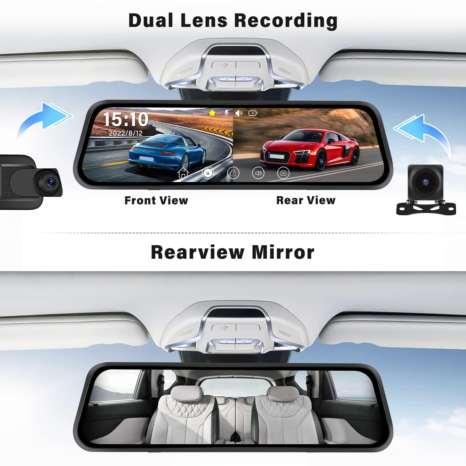 Snapklik.com : Mirror Dash Cam, 9.66" Touch Screen Front And Rear View ...