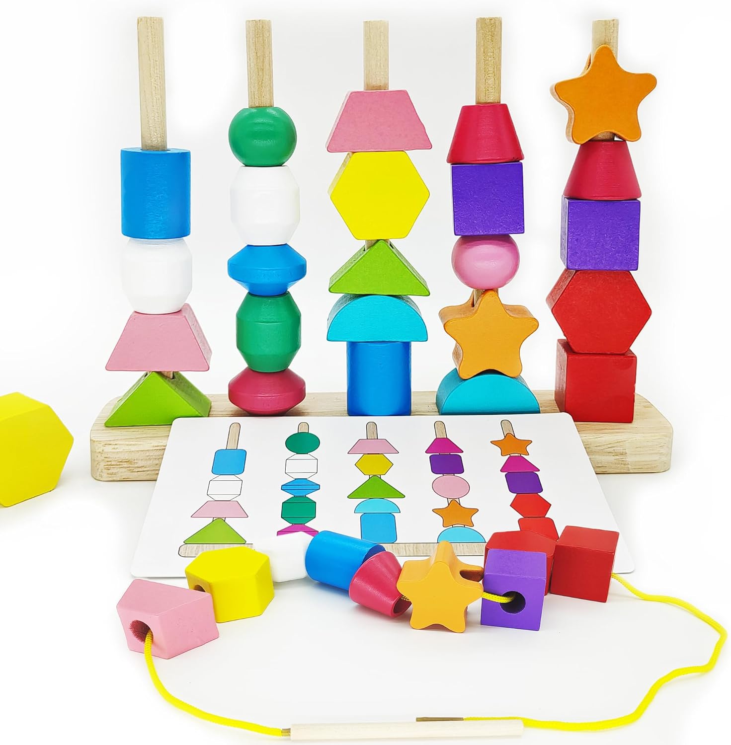 Amazon.com: Popokeegoo Montessori Wooden Bead Sequencing Set Toys ...