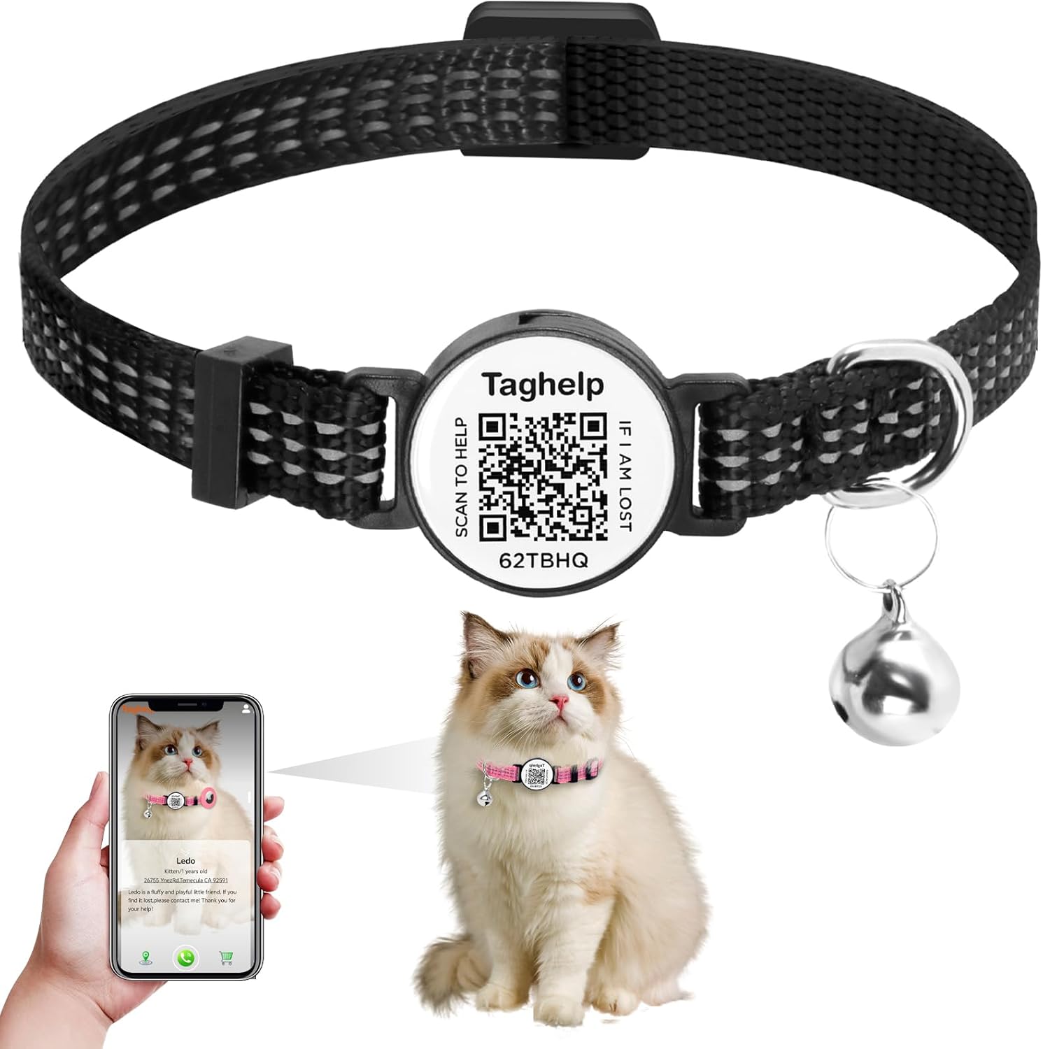 Pet Supplies : Reflective-Breakaway Cat Collars with Bells with QR Code ...