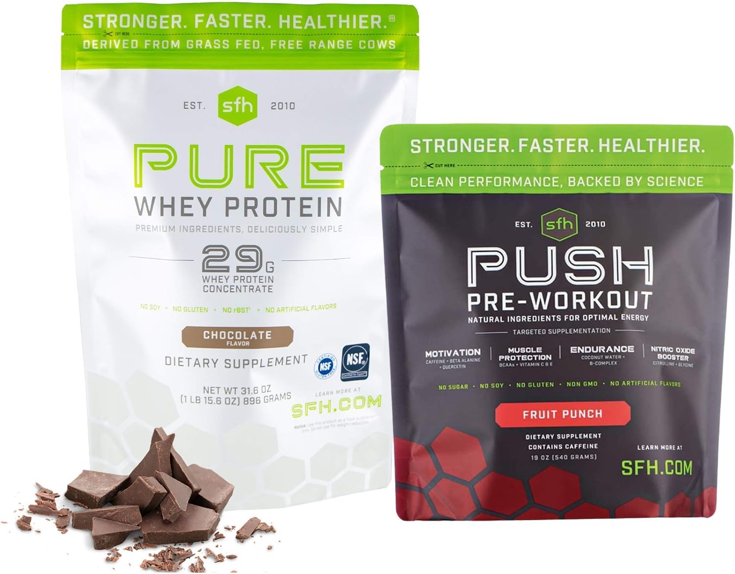 Amazon.com: SFH Motivate & Gain Workout Bundle Pure Whey Chocolate ...