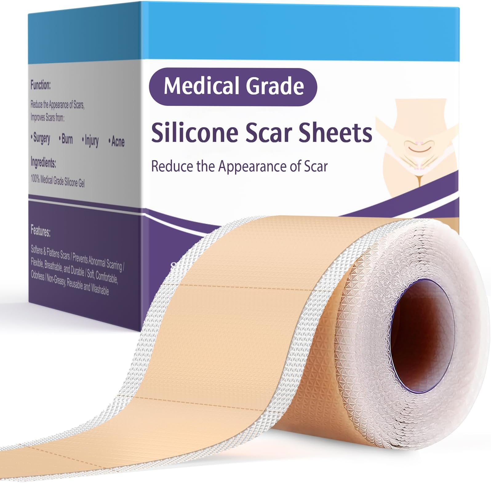 Amazon.com: Skiennix Silicone Scar Tape for Surgical Scars - 1.6" x 120 ...