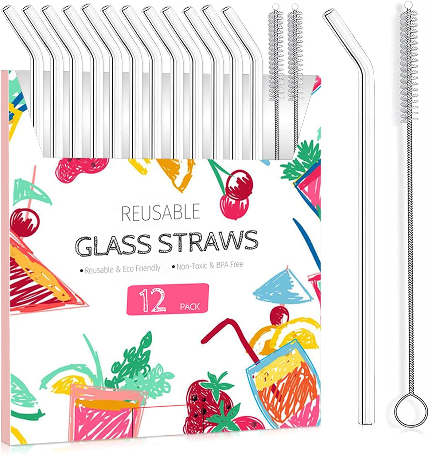 Amazon.com: Glass Straws 9" x 10 mm Clear Drinking Straws 2 x Bent 2 x ...