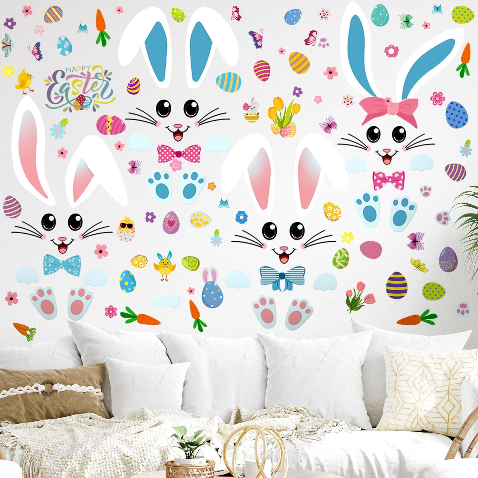 Amazon.com: 59 Pcs Easter Bunny Face Vinyl Decals Rabbit Face Wall ...