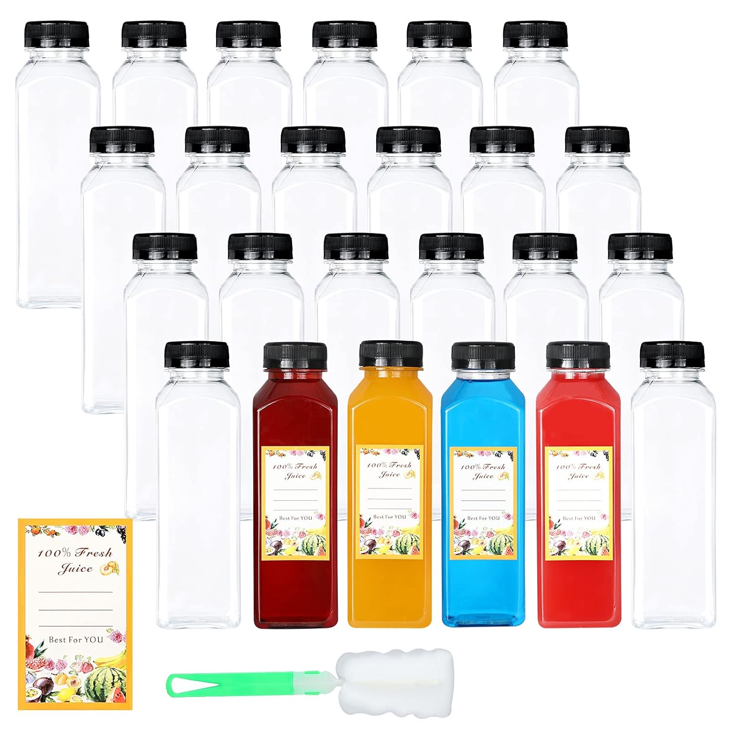 Amazon.com: 24Pcs12oz Empty Juice Bottles with Caps, DANALLAN Premium ...