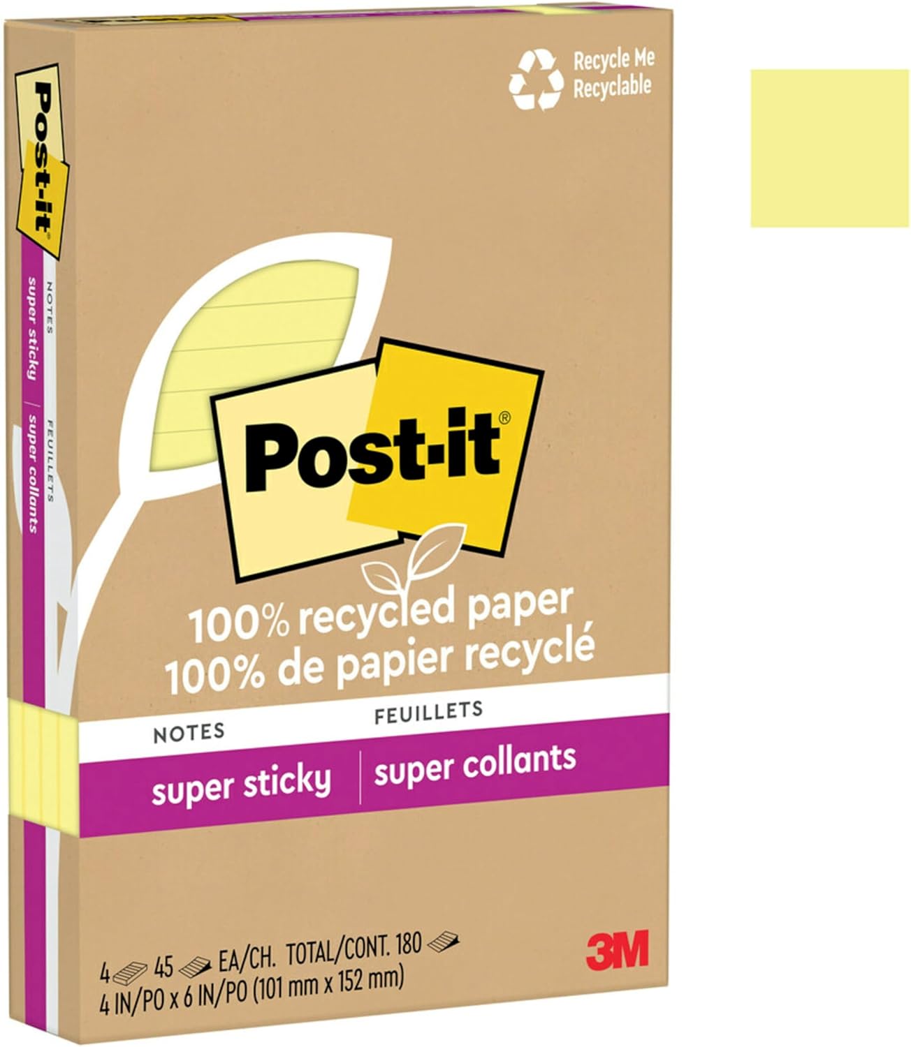 Amazon.com : Post-it Super Sticky 100% Recycled Notes, 4 Sticky Note ...
